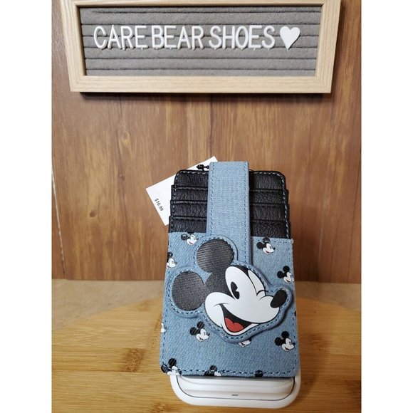 Bags | Disney Parks Mickey Mouse Denim Jean Rfid Credit Card Holder ...